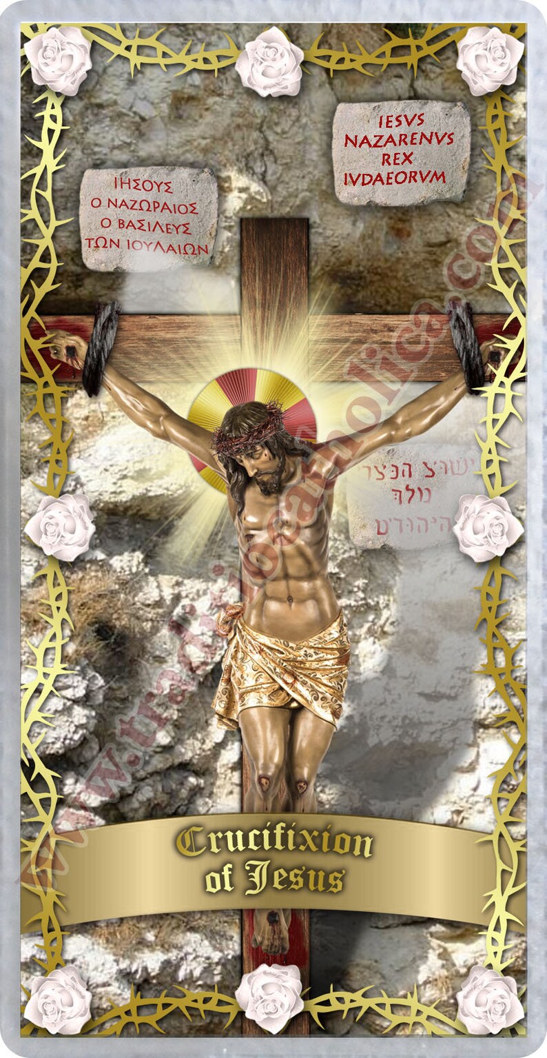 Crucifixion of Jesus Catholic Holy prayer Card. Jesus | Etsy