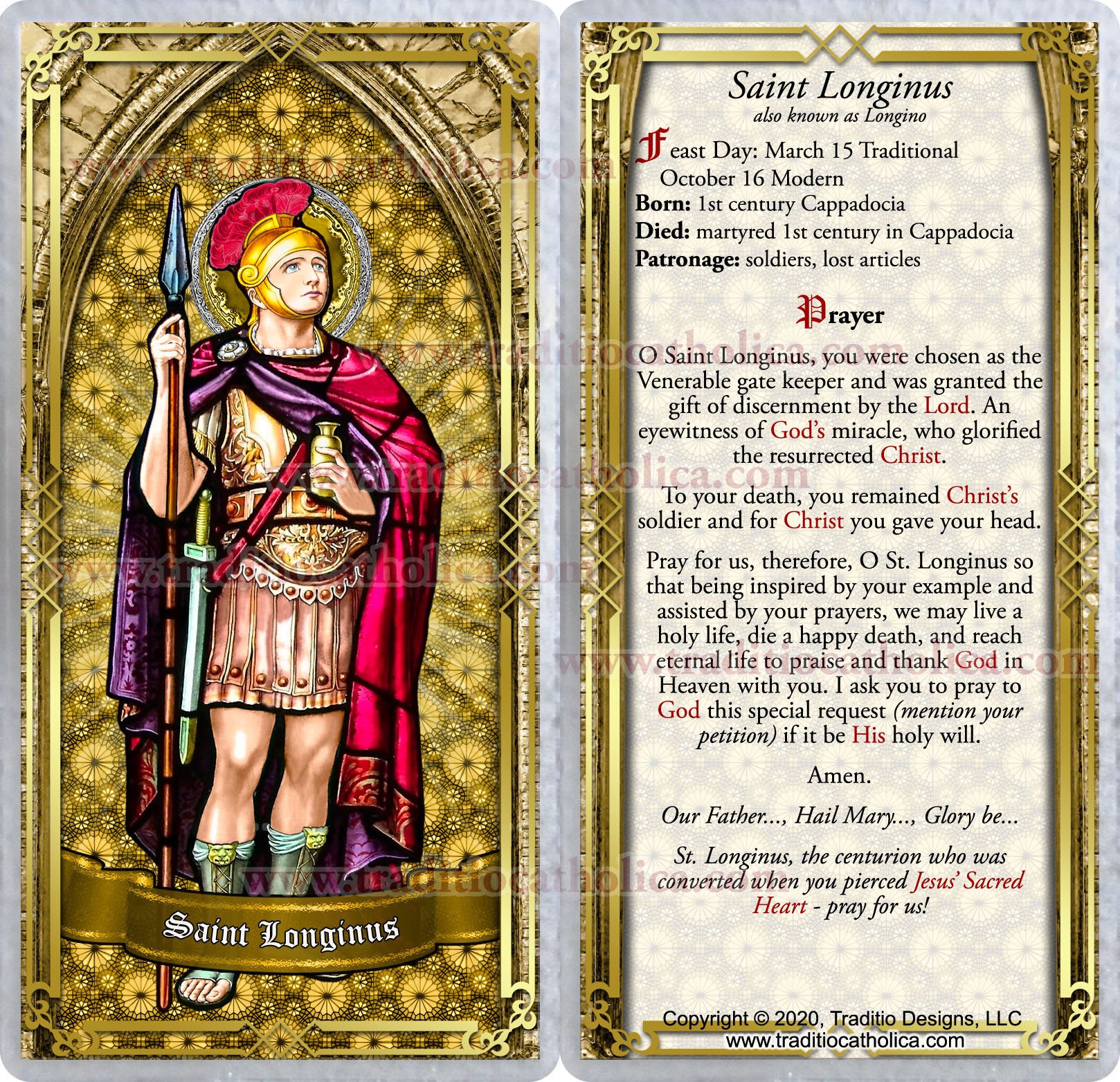 Saint Longinus, Patron of Soldiers and Lost Items Laminated Prayer ...