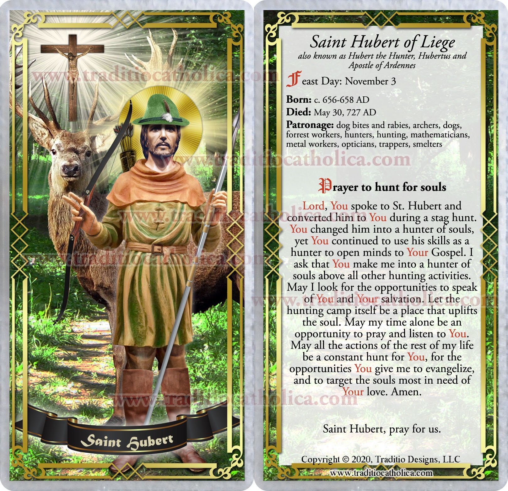Saint Hubert Patron of Hunters and Hunting Laminated Prayer - Etsy
