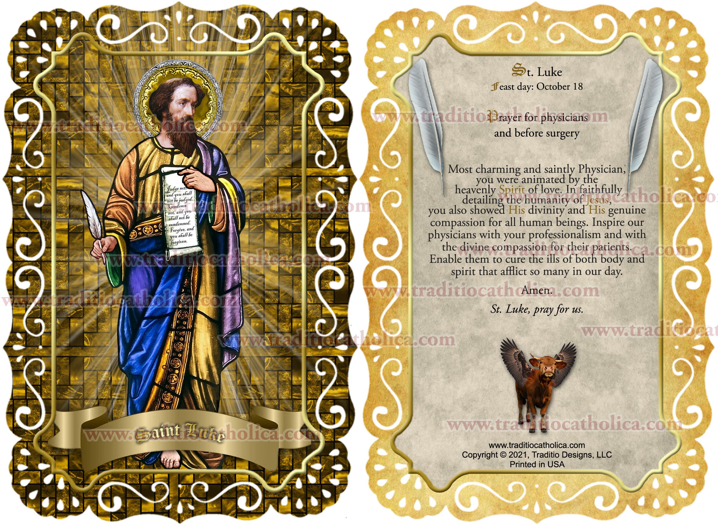 Saint Luke the Evangelist Catholic Holy Prayer Cards. St. Luke - Etsy