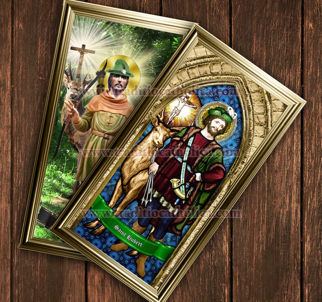 Saint Hubert of Liege, Patron of Hunters Handcrafted Stained Glass and ...