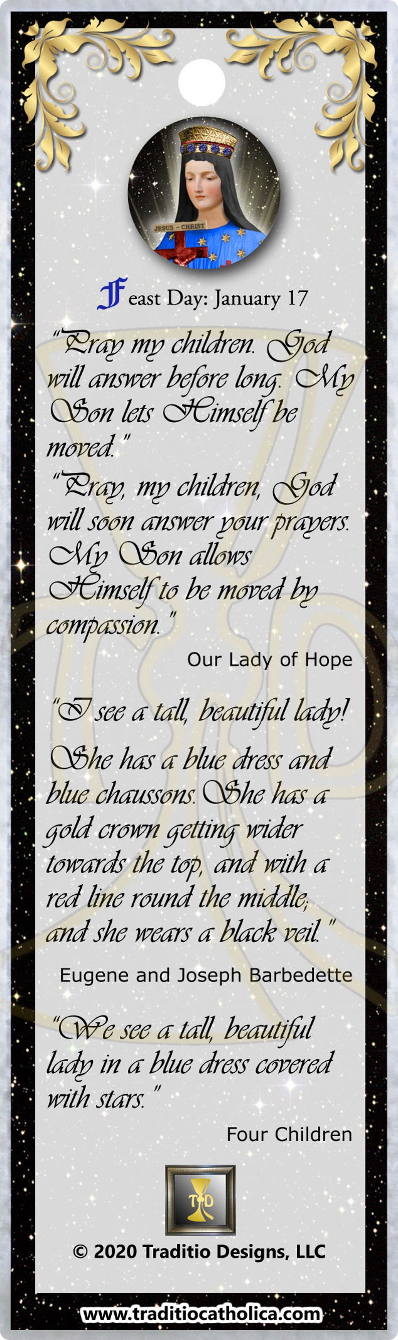 Our Lady of Hope of Pontmain, France Laminated Bible Scripture Bookmark ...