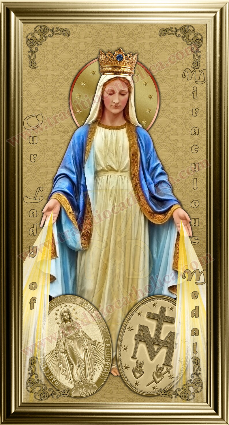 Our Lady of the Miraculous Medal Handcrafted Framed Prints. 7x14 Size ...