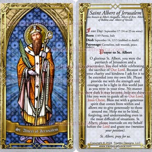 Saint Albert of Jerusalem Laminated Catholic Holy Prayer Cards. St ...