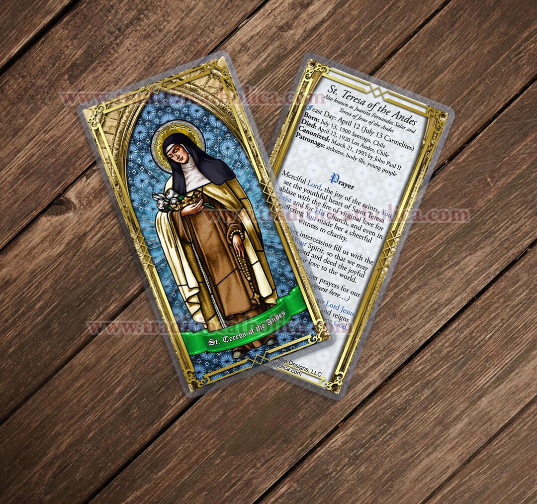 Saint Teresa of the Andes Laminated Catholic Holy Prayer Cards. St ...