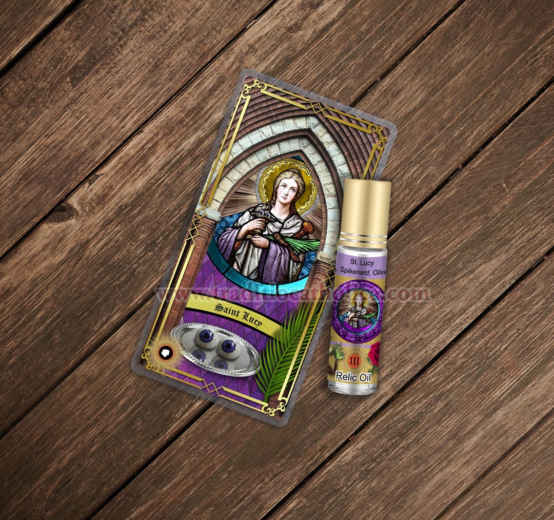 Saint Lucy of Syracuse Relic Holy Prayer Card and Relic Anointing Oil ...