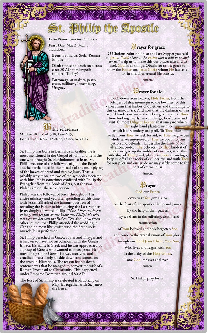Saint Philip the Apostle Devotion Large Laminated Stained Glass Holy ...