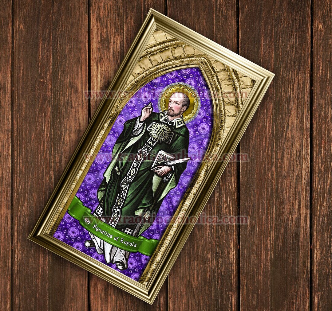 Saint Ignatius of Loyola Stained Glass Handcrafted Framed Print. 7x14 ...