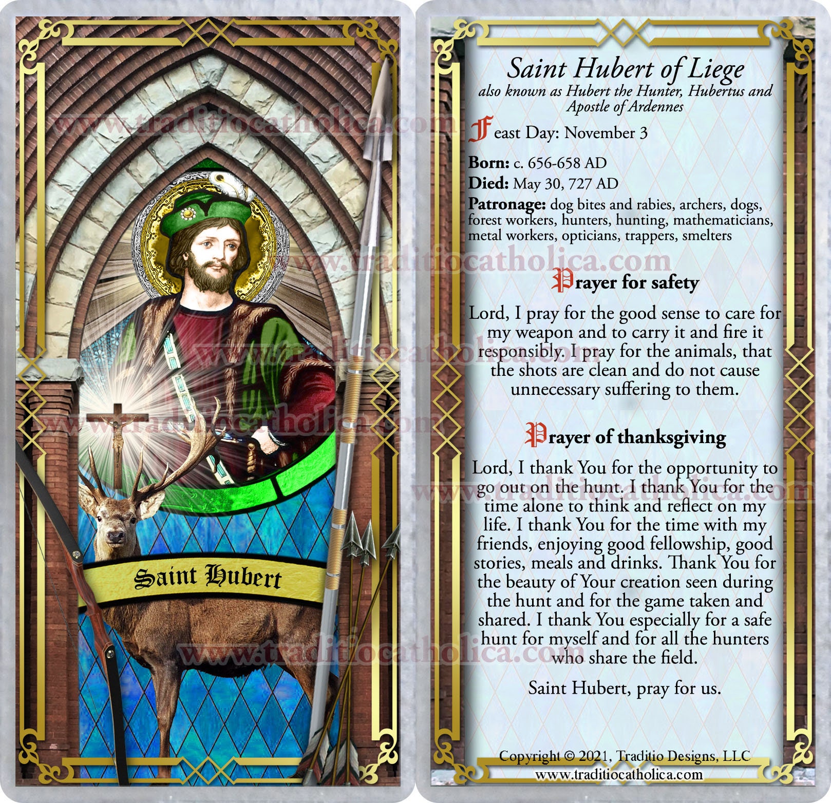 Saint Hubert Patron of Hunters and Hunting Laminated Prayer - Etsy