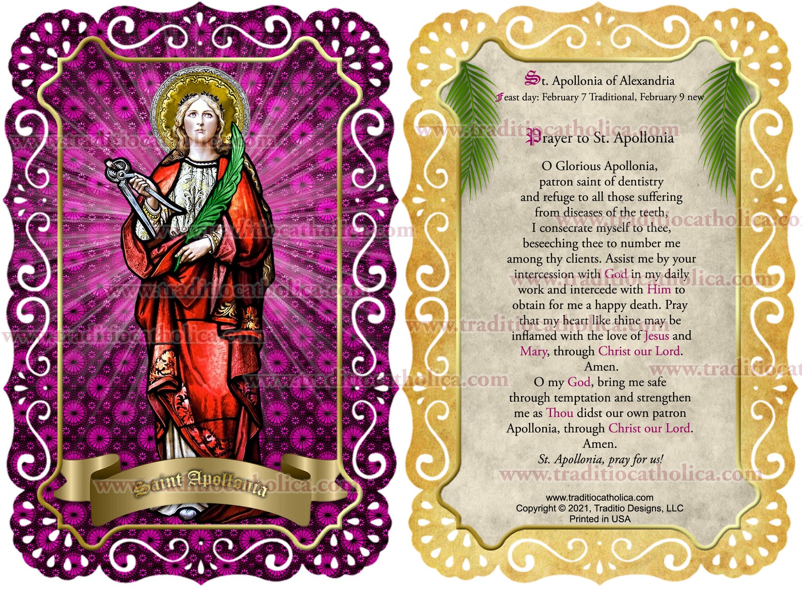 Saint Apollonia, Ancient Egypt Laminated Holy Prayer Cards. Dental ...