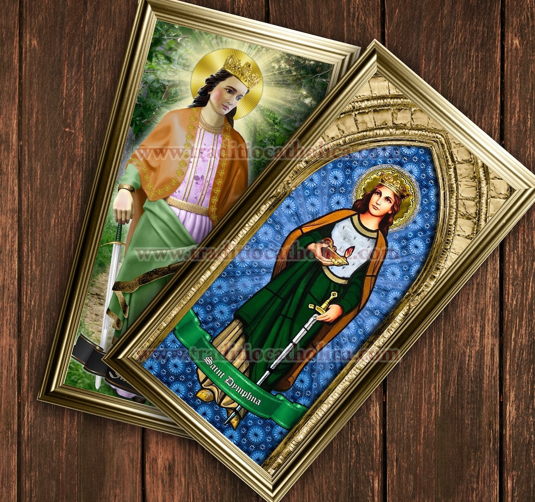 Saint St. Dymphna, Ireland Handcrafted Framed Print. 7x14 Size. Great ...