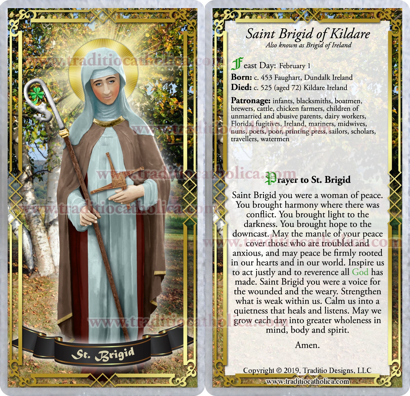 Saint Brigid of Ireland Kildare Stained Glass and Statue Laminated Holy ...