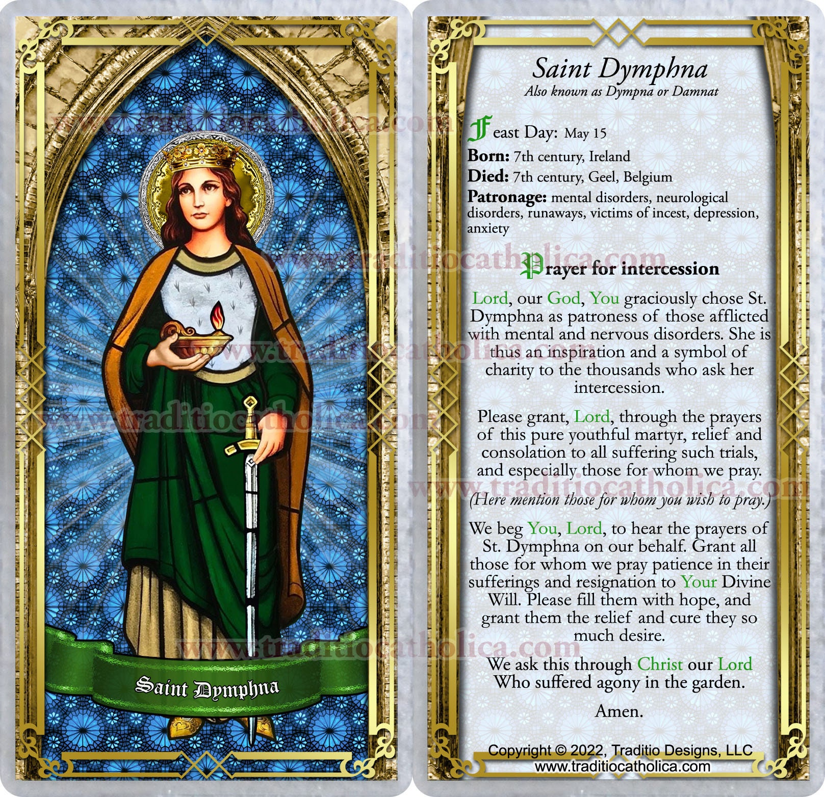 Saint Dymphna Ireland Laminated Holy Prayer Cards. Mental | Etsy