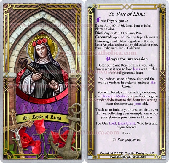 St. Rose Of Lima Laminated Prayer Card