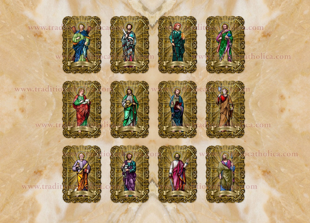 Twelve (12) Apostles Stained Glass Catholic Holy Prayer Card Gift Set ...