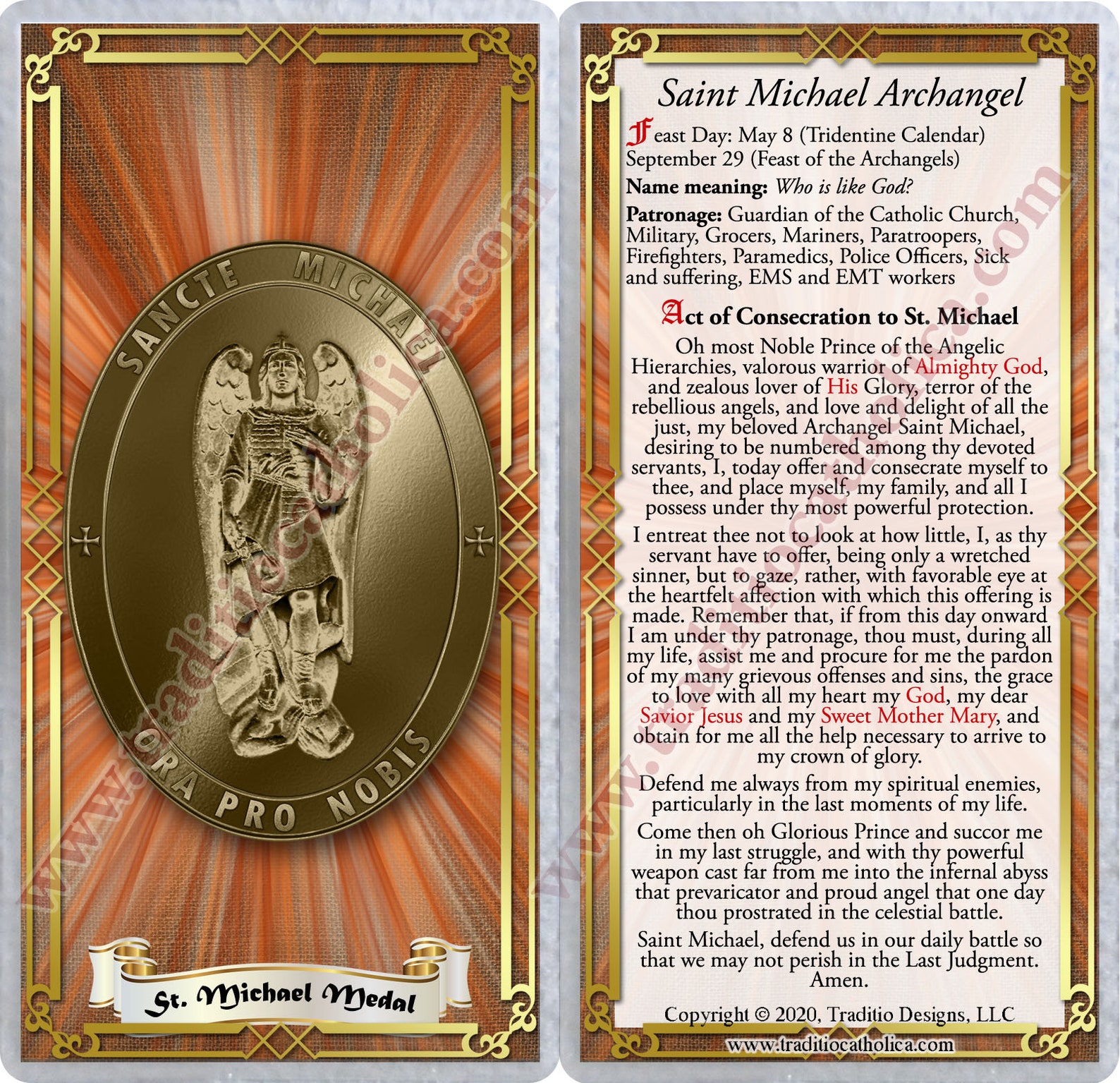 St. Saint Michael Archangel Laminated Holy Prayer Cards. Stained Glass ...