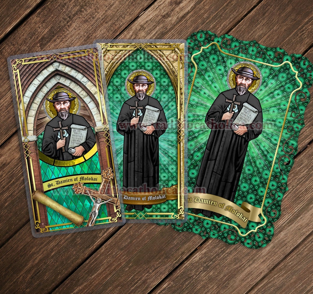 Saint Damien of Molokai Traditional Catholic Stained Glass Lace Holy ...