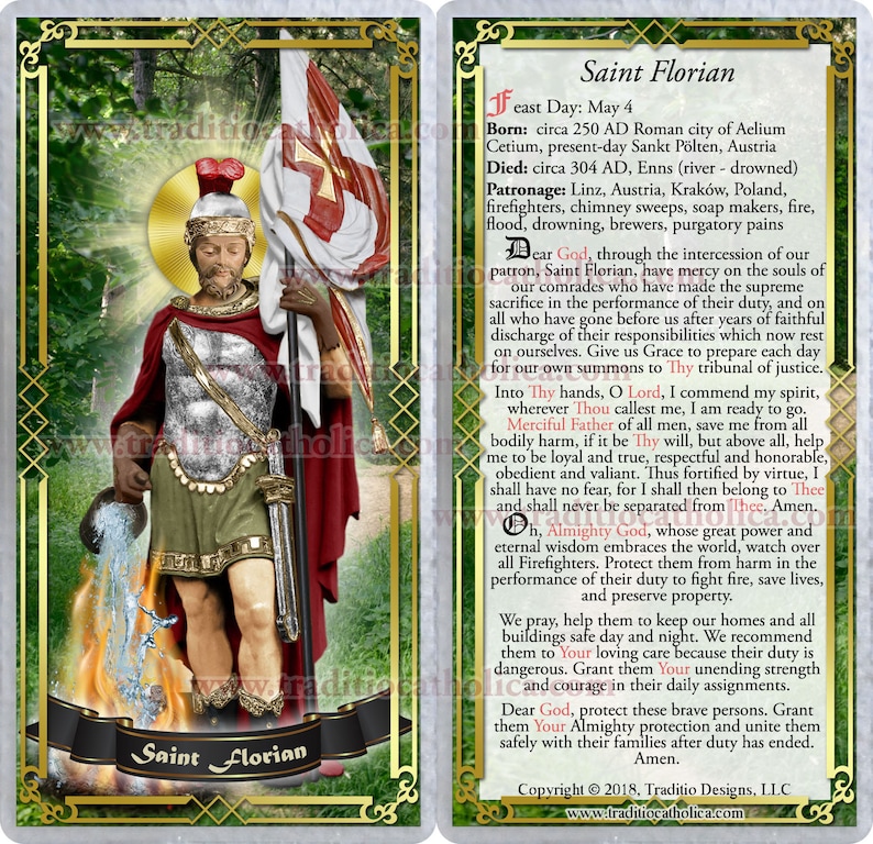 Saint Florian Laminated Holy Prayer Cards. Patron Saint of - Etsy