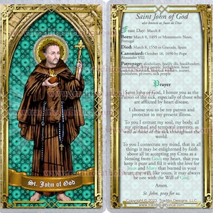 Saint John of God Stained Glass Laminated and Lace Catholic Holy Prayer ...