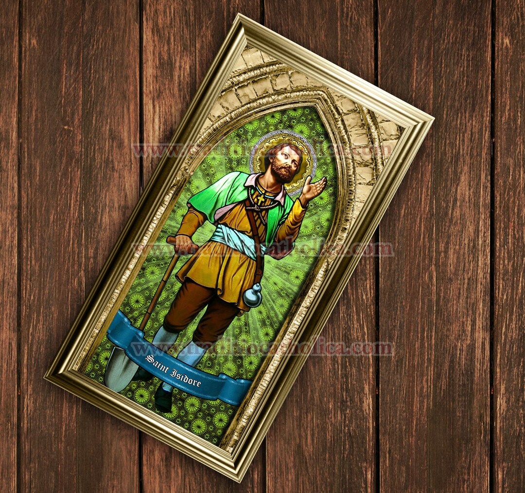Saint Isidore the Farmer Stained Glass Handcrafted Framed Print. 7x14 ...