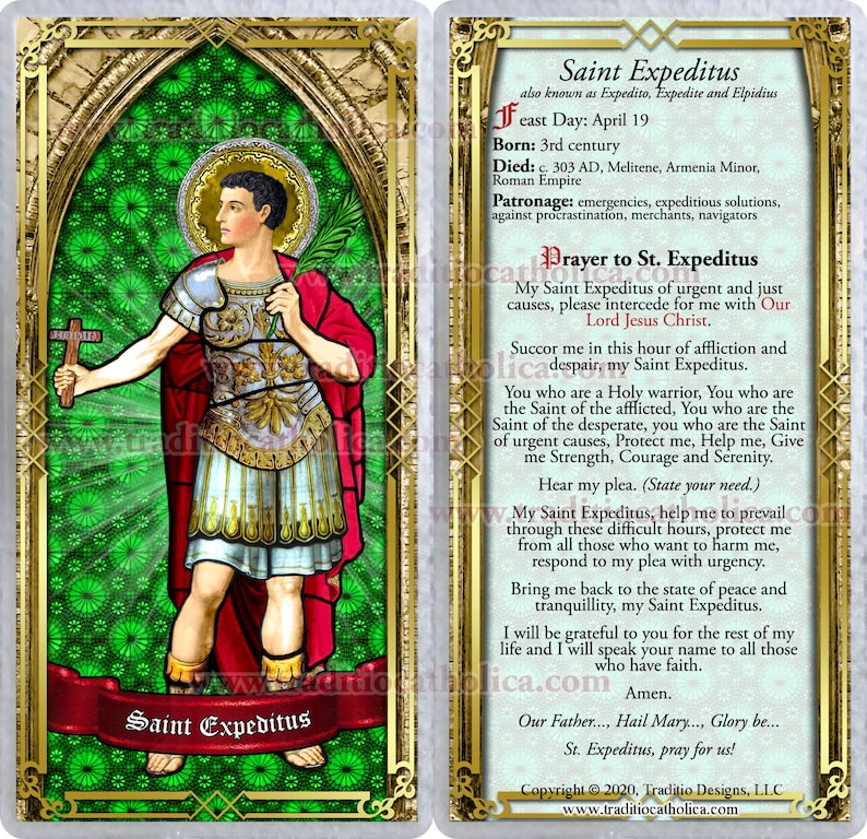 Saint Expeditus, Patron of Emergencies and Fast Solutions Laminated ...