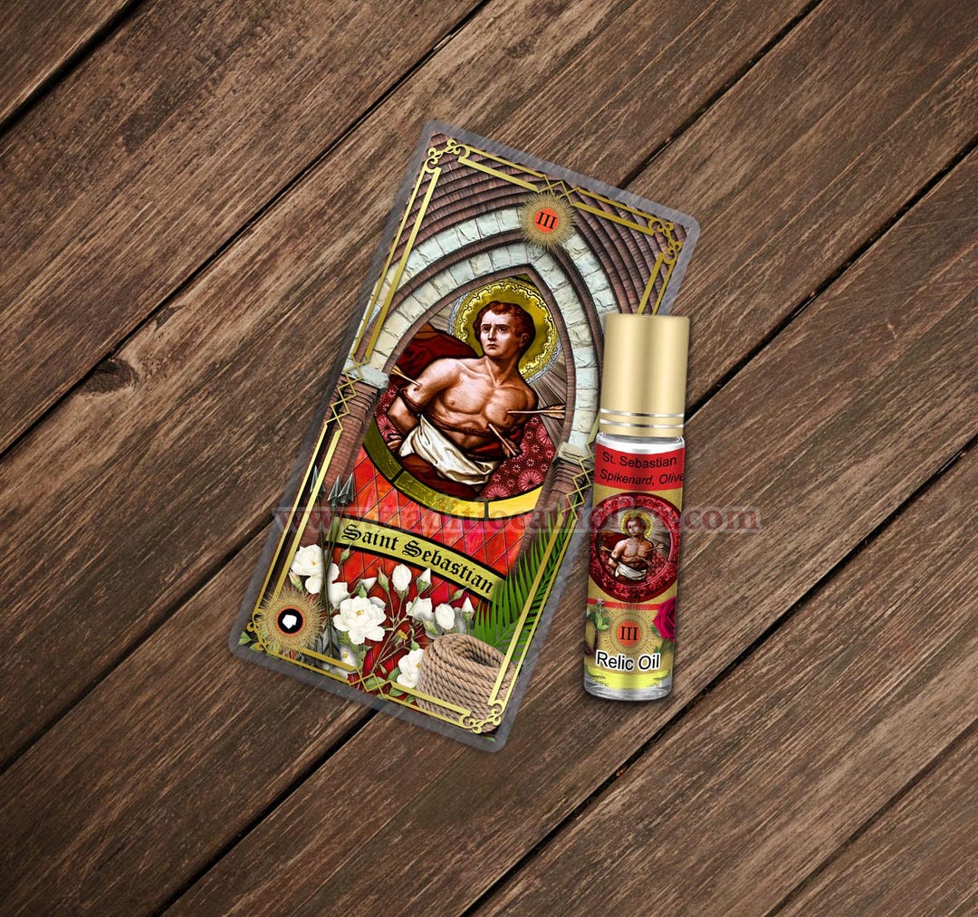 Saint Sebastian Relic Holy Prayer Card and Relic Anointing Oil. St ...