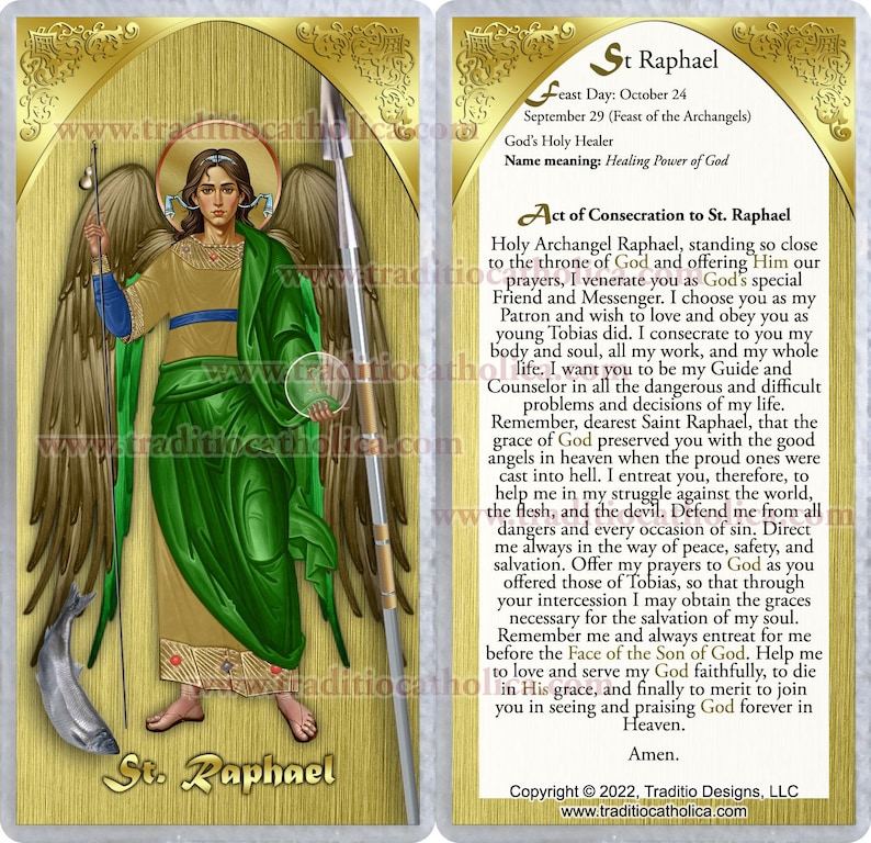 St. Saint Raphael Archangel Laminated Holy Prayer Cards. Stained Glass ...
