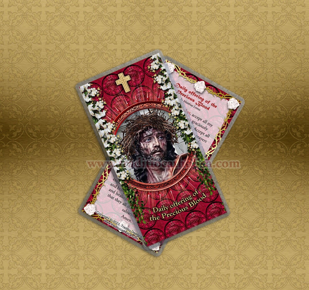 Daily Offering of the Precious Blood Catholic Holy Prayer Card. Jesus ...