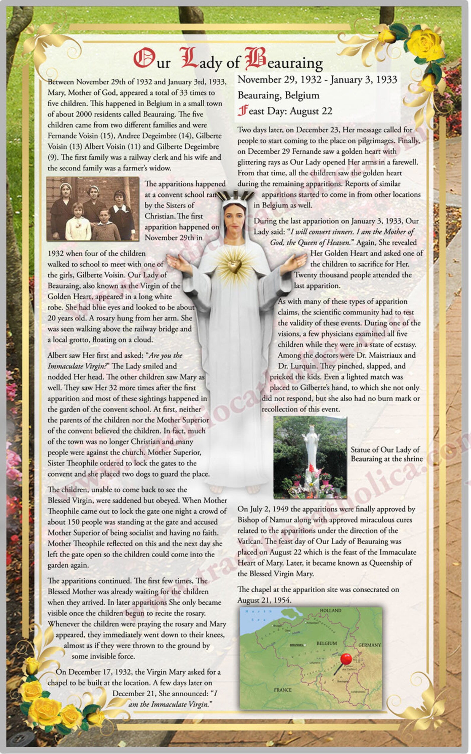 Our Lady of Beauraing Belgium Large Laminated Holy Prayer Card ...