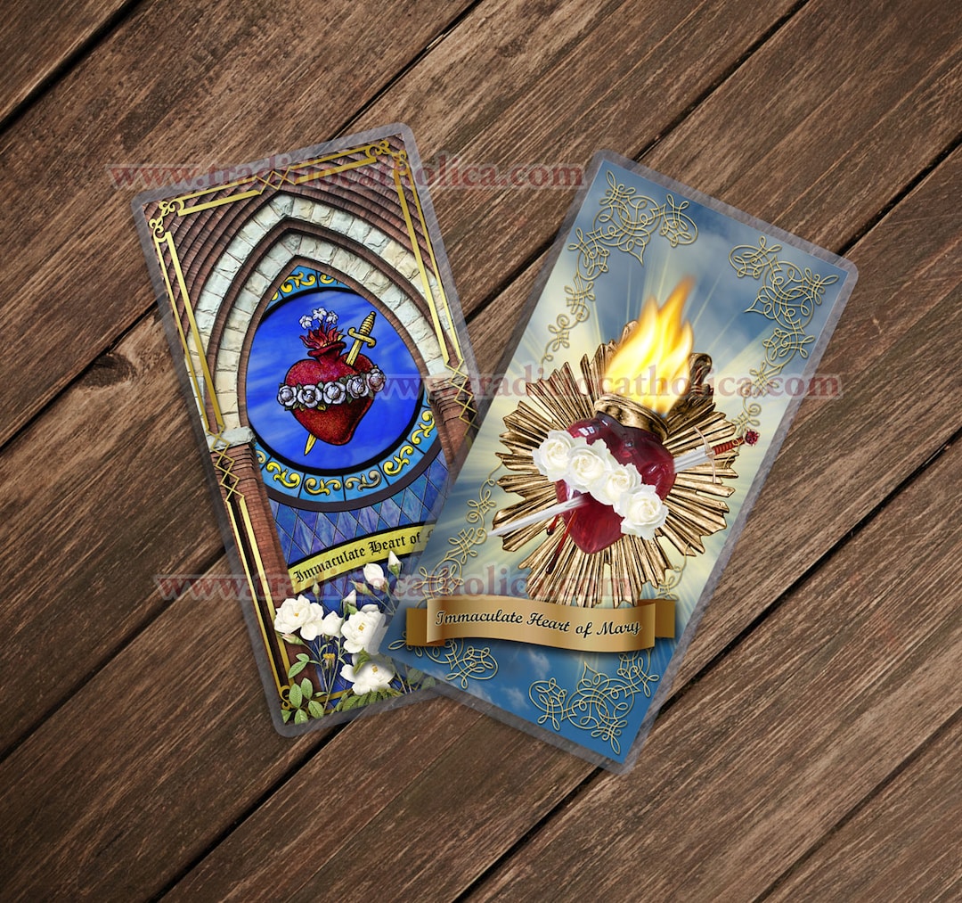 Immaculate Heart of Mary Stained Glass and Sculpture Laminated Holy ...