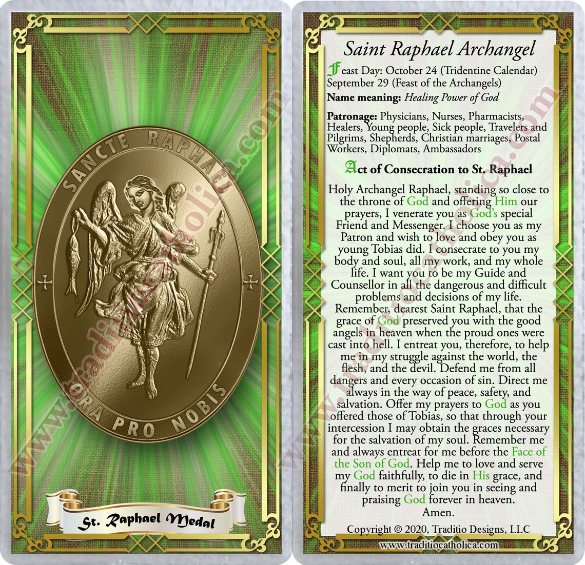 St. Saint Raphael Archangel Laminated Holy Prayer Cards. - Etsy