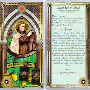 Saint Simon Stock of Brown Scapular, Stained Glass Laminated and Lace ...