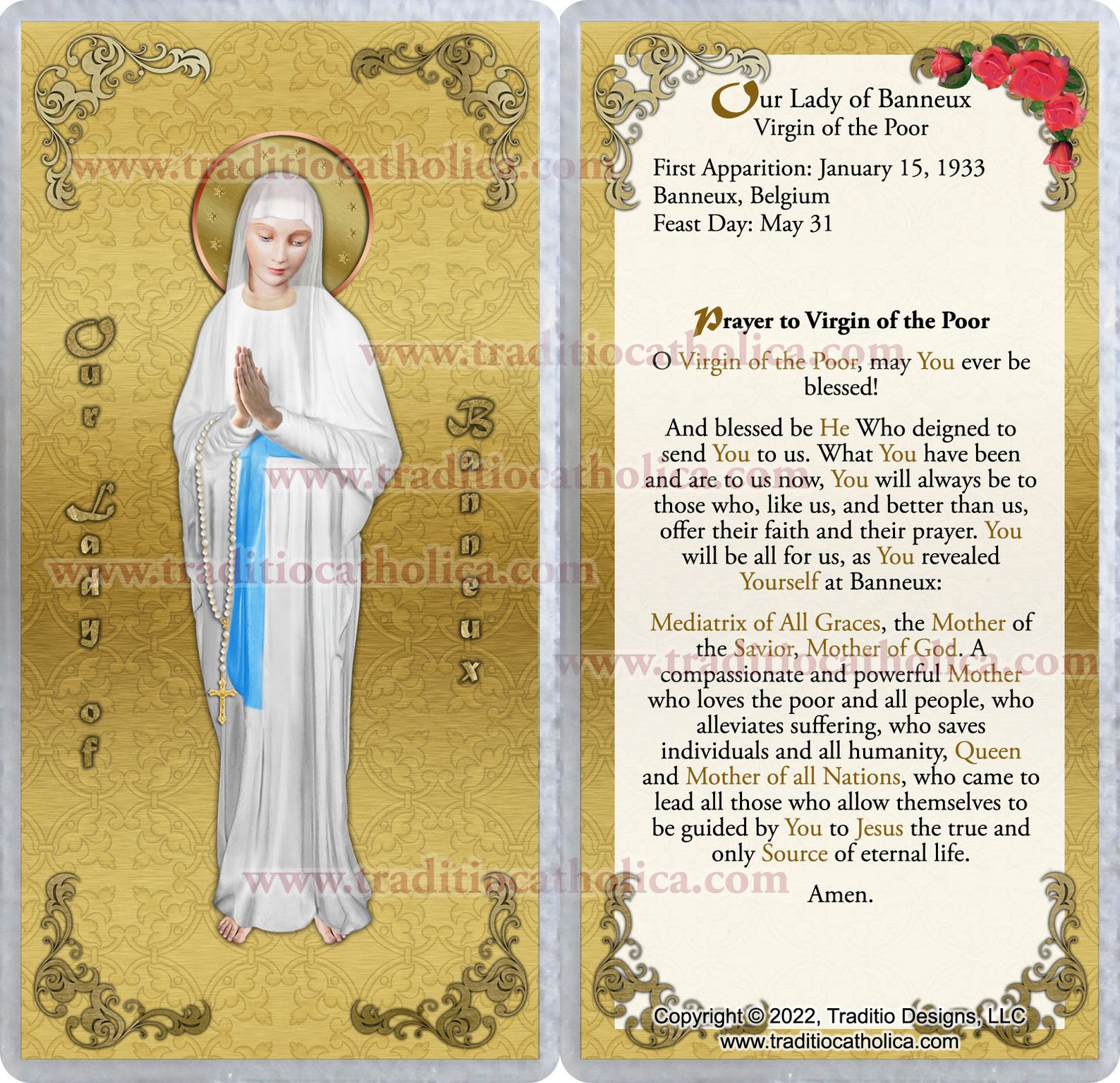 Our Lady of Banneux, Belgium, Virgin of the Poor Laminated Holy Prayer ...