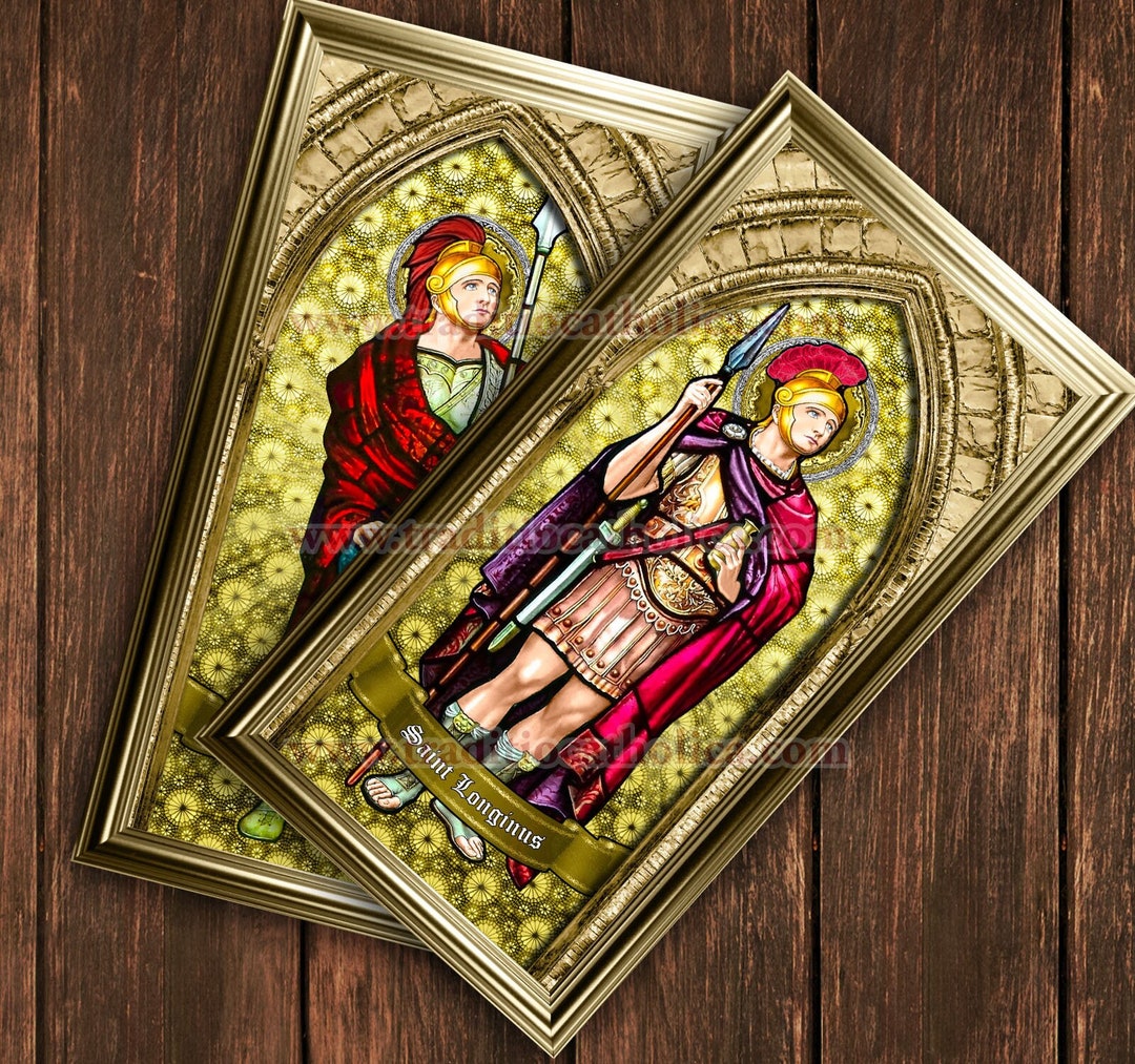 Saint Longinus Stained Glass Handcrafted Framed Print. 7x14 Size. St ...