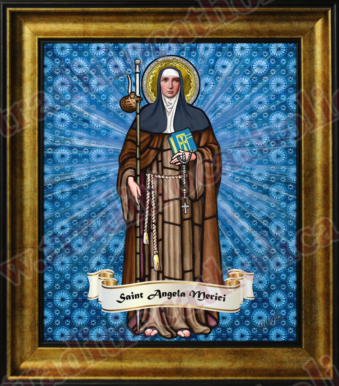 Saint Angela Merici Full Stained Glass Design Handcrafted Framed Prints ...