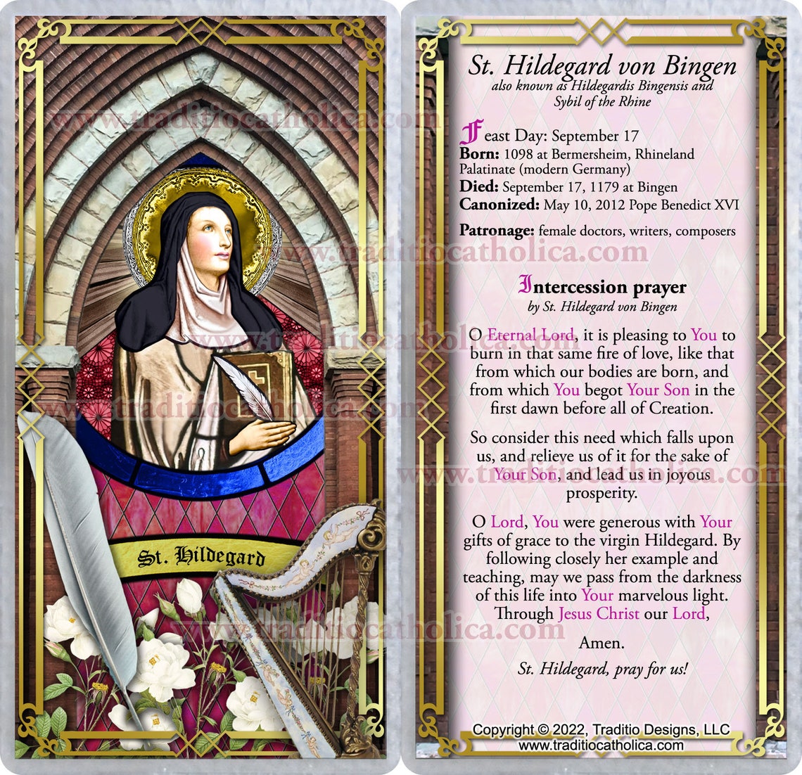 Saint Hildegard Von Bingen Laminated Catholic Holy Prayer Cards. St ...