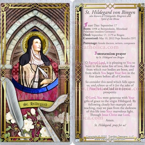 Saint Hildegard Von Bingen Laminated Catholic Holy Prayer Cards. St ...