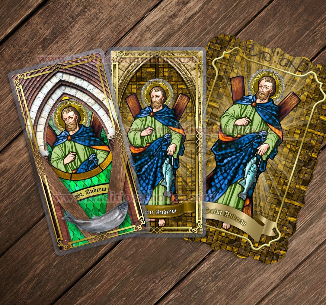 Saint Andrew the Apostle Catholic Holy Prayer Cards. St. Andrew Stained ...