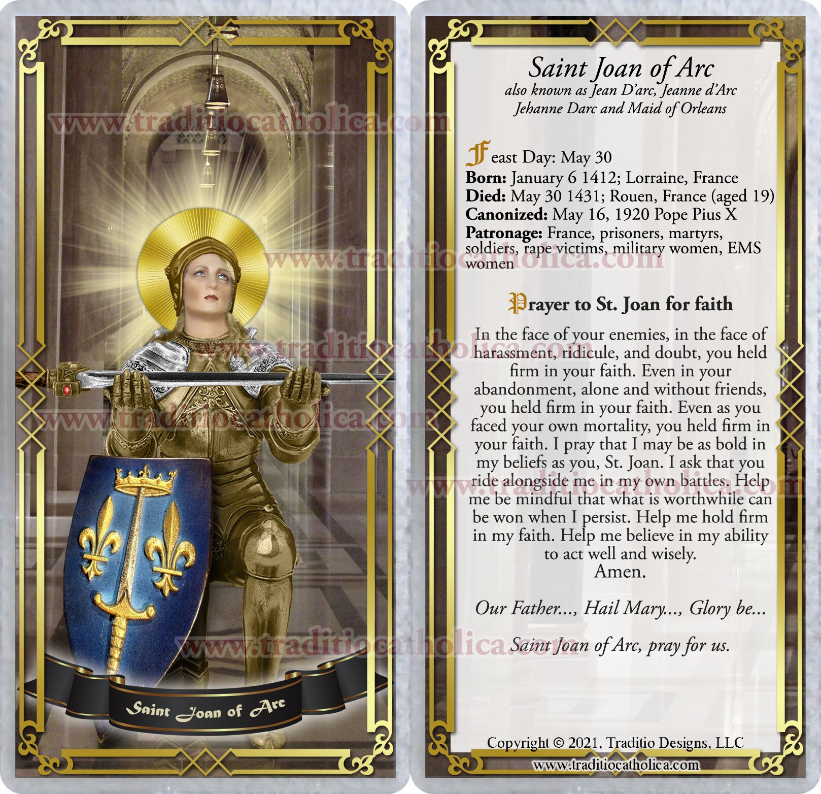 Saint Joan of Arc France Laminated Holy Prayer Cards. St. | Etsy