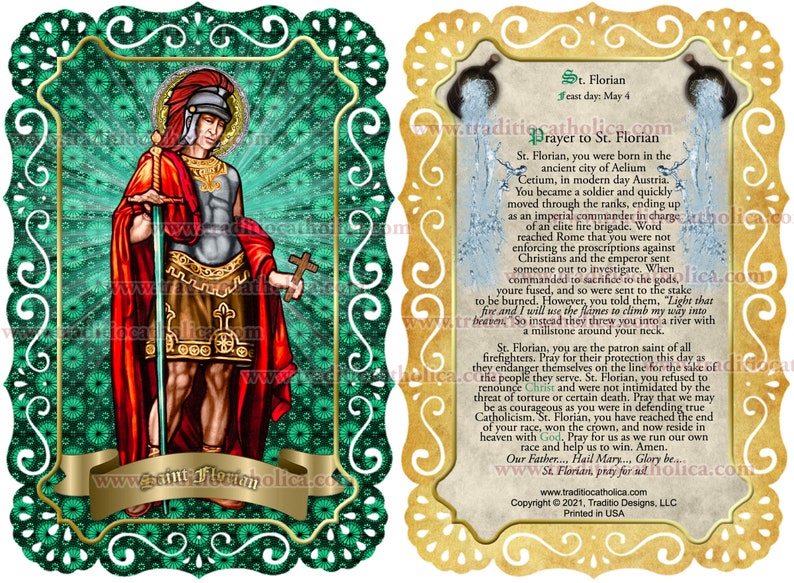 Saint Florian Laminated Holy Prayer Cards. Patron Saint of Firefighters ...