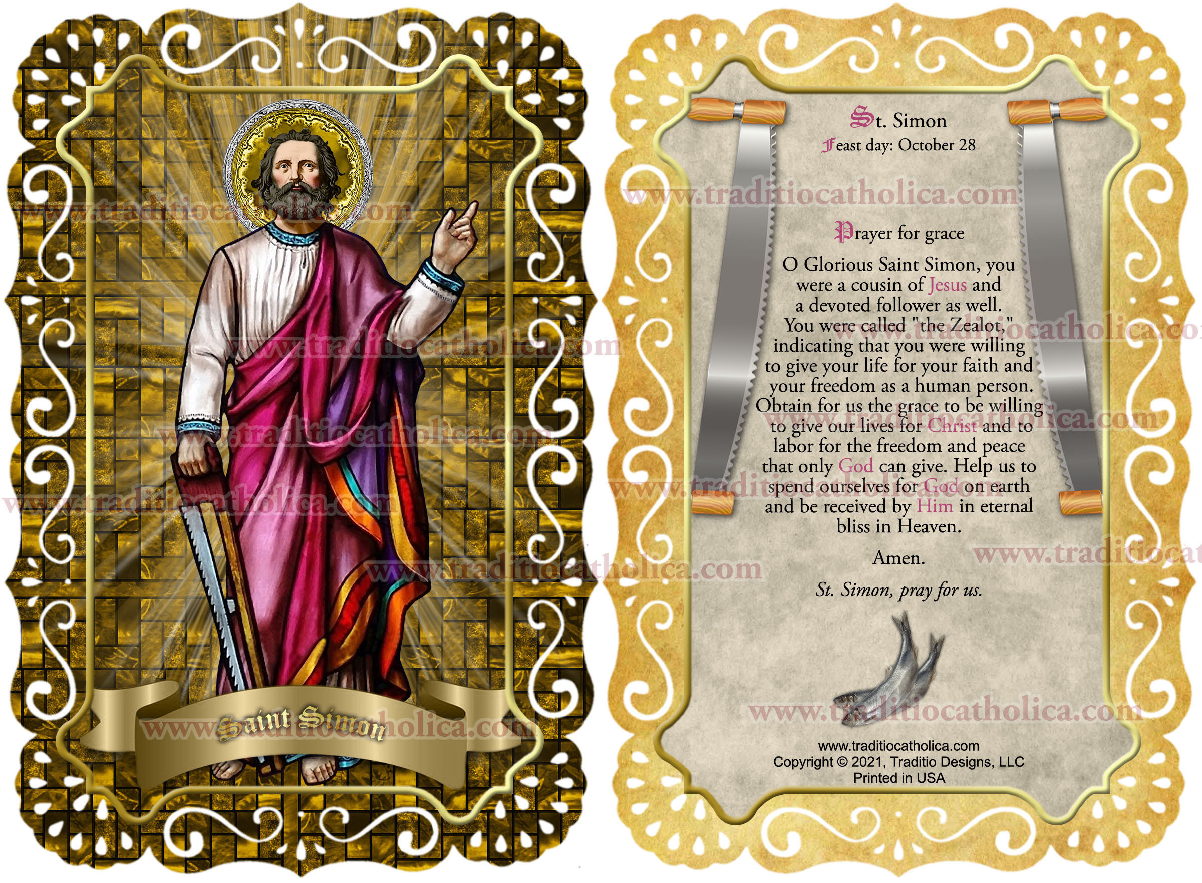 Saint Simon Zealot the Apostle Catholic Holy Prayer Cards. St. Simon ...
