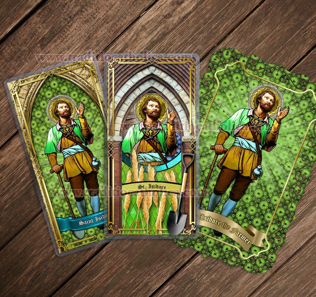 Saint Isidore the Farmer Traditional Catholic Stained Glass Lace Holy ...