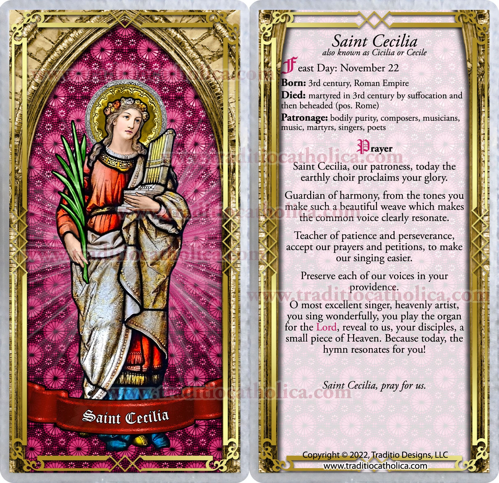 Saint St Cecilia Italy Laminated Prayer Cards. Saint Cecilia - Etsy
