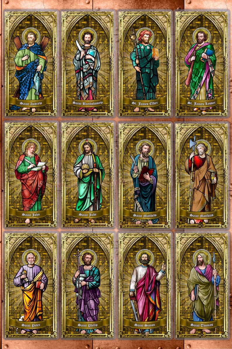 Twelve (12) Apostles Stained Glass Catholic Holy Prayer Card Gift Set ...