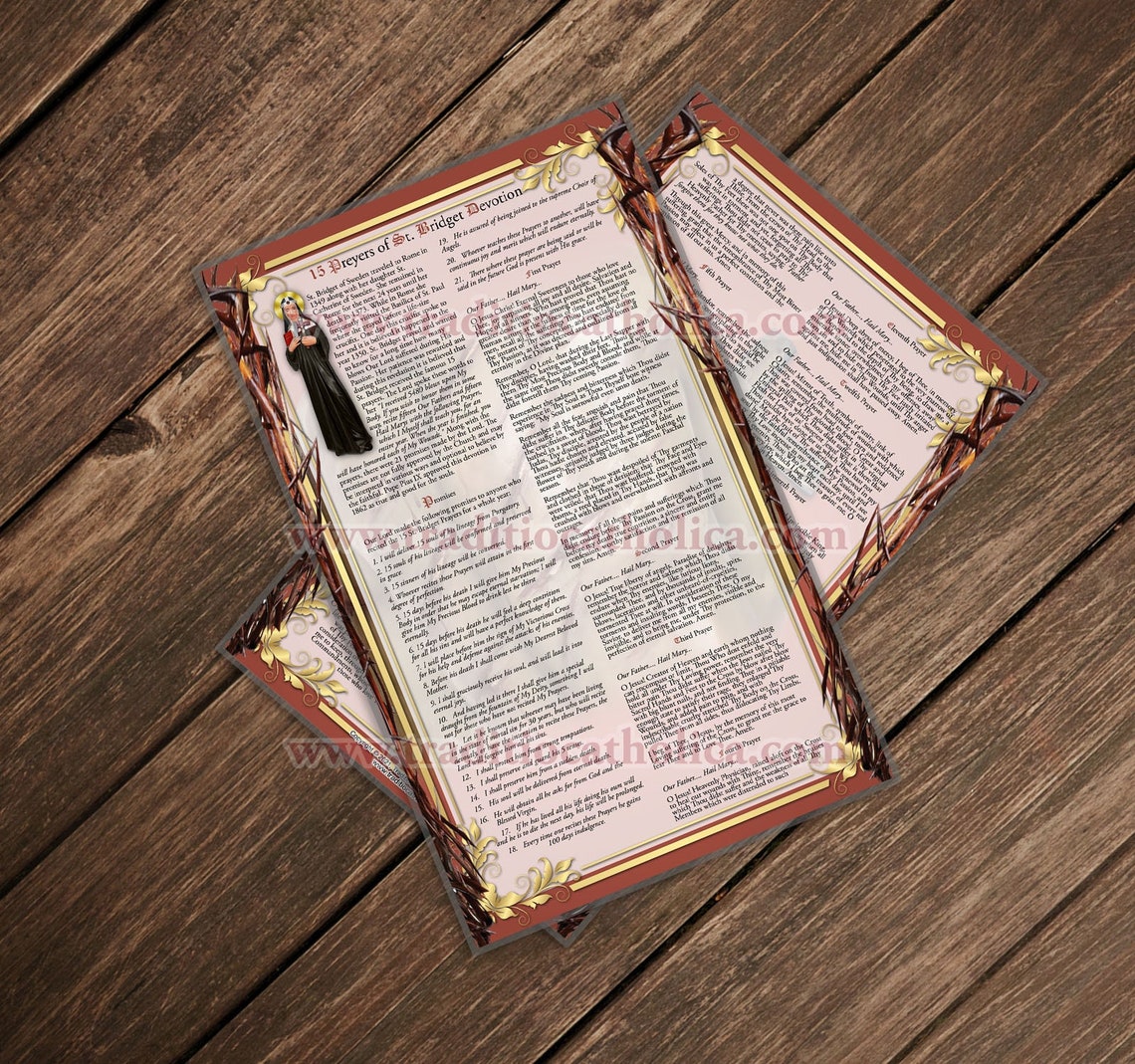 15 Prayers of St. Bridget Devotion. St. Saint Bridget of Sweden Large ...