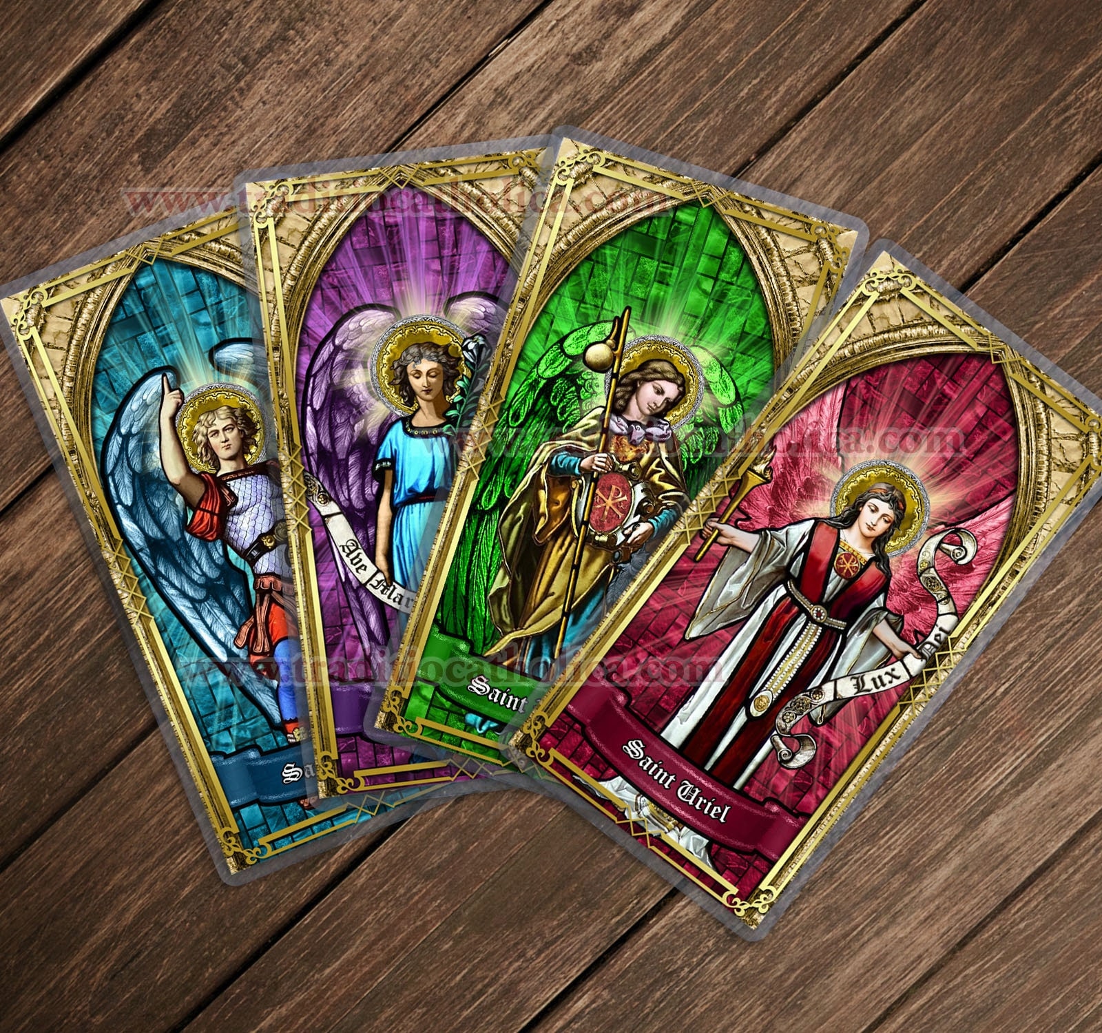 Four Archangels in Full Stature Stained Glass Laminated Holy - Etsy