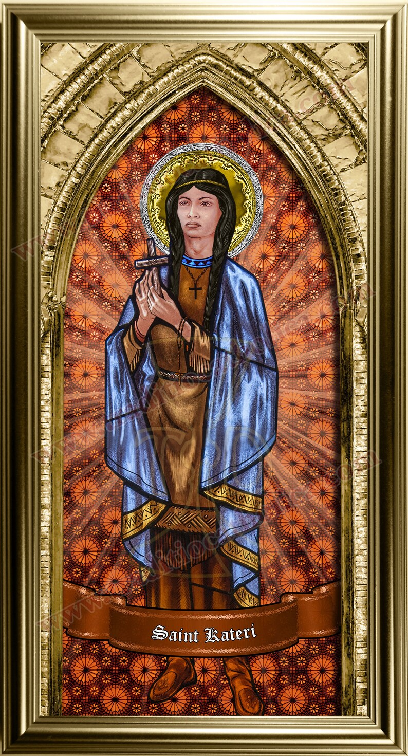 Saint Kateri Tekakwitha Stained Glass Handcrafted Framed Print. 7x14 ...