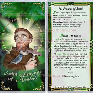 Saint St Francis of Assisi,italy Laminated Catholic Holy Prayer Card ...