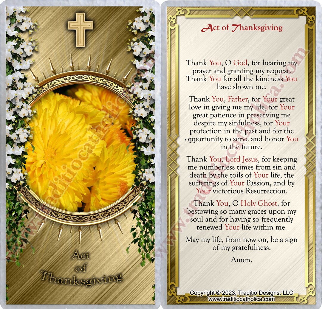 Act of Thanksgiving Laminated Catholic Holy Prayer Cards. Act of ...
