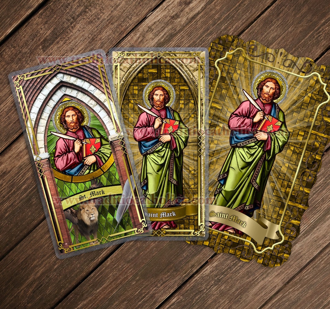 Saint Mark the Evangelist Catholic Holy Prayer Cards. St. Mark Stained ...